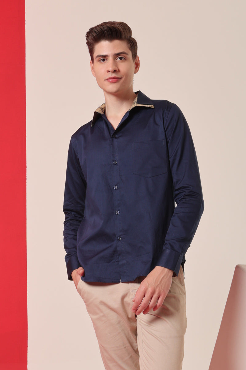 Royal Blue print cotton shirt full sleeves | Style Matters
