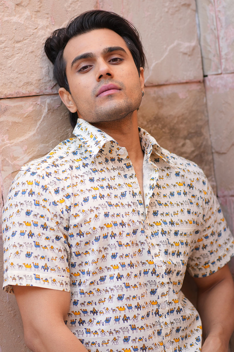 Camel print cotton shirt half sleeves | Style Matters