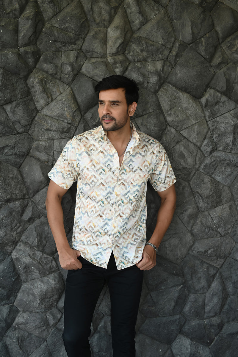 CreamNColor print cotton shirt half sleeves | Style Matters